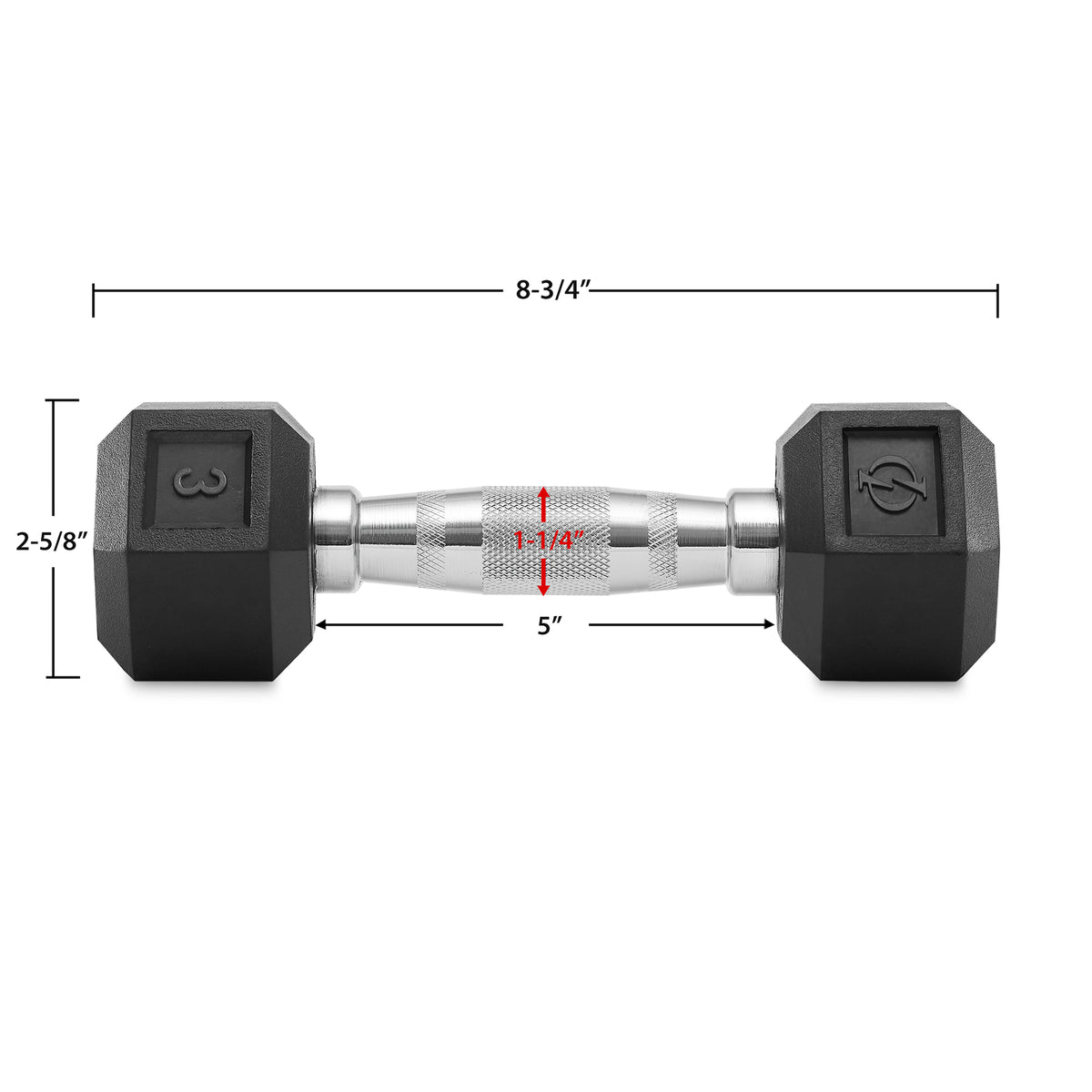 OPEN BOX - 3 lb Pair Rubber Coated Hex Dumbbell Hand Weight Set, 6 Pou ...