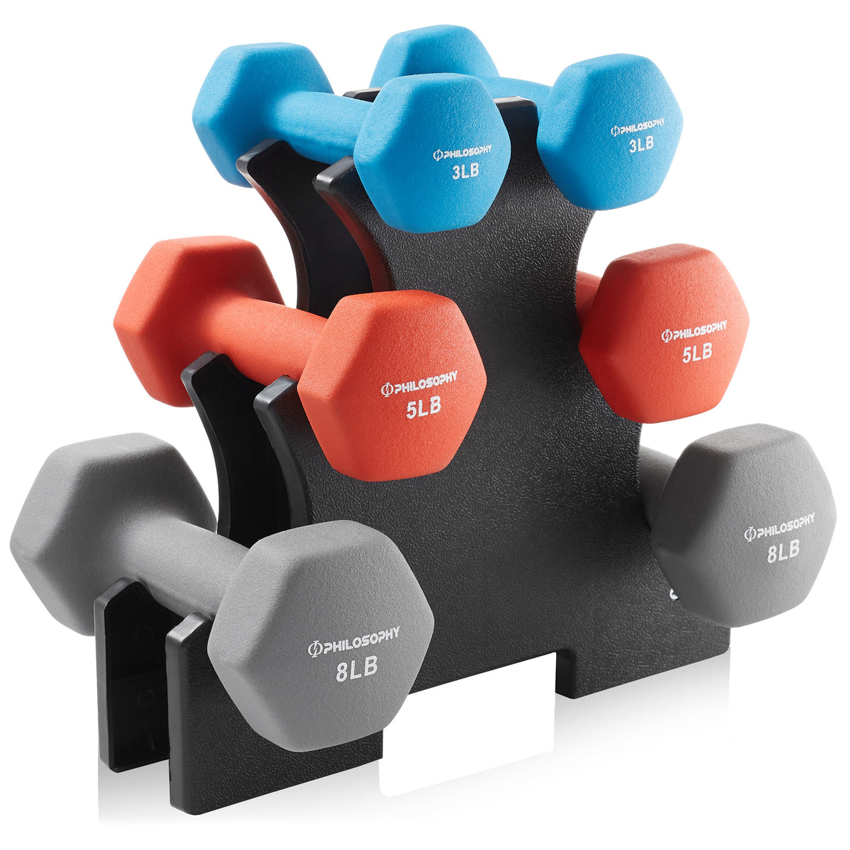 Neoprene Dumbbell Hand Weights, Set of 6 with Stand – philosophygym.com